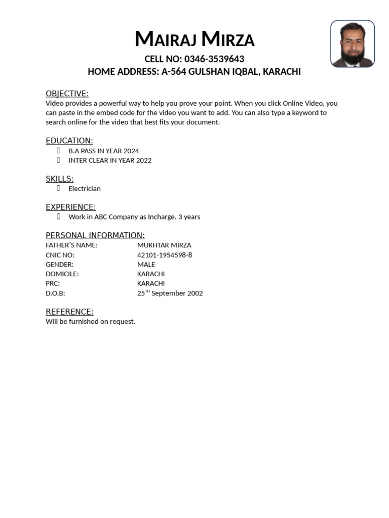 Mairaj Mirza CV Resume Sample 1 | PDF