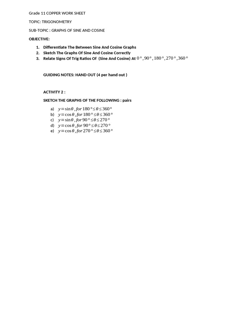Grade 11 Copper Work Sheet | PDF