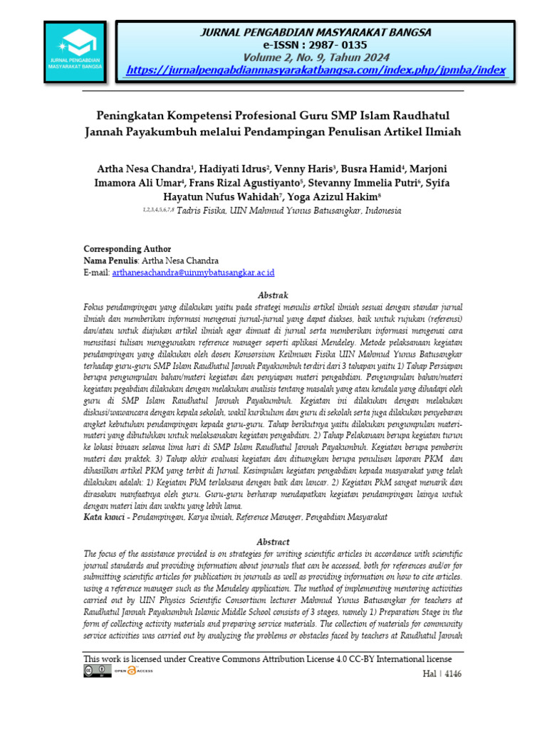 Peningkatan Kompetensi Profesional Guru SMP Islam Raudhatul Jannah Payakumbuh melalui ...