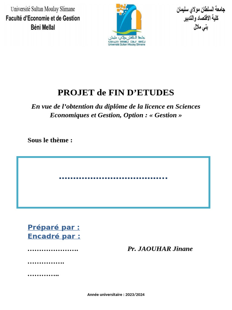 Projet de Fin d'Études en Gestion | PDF