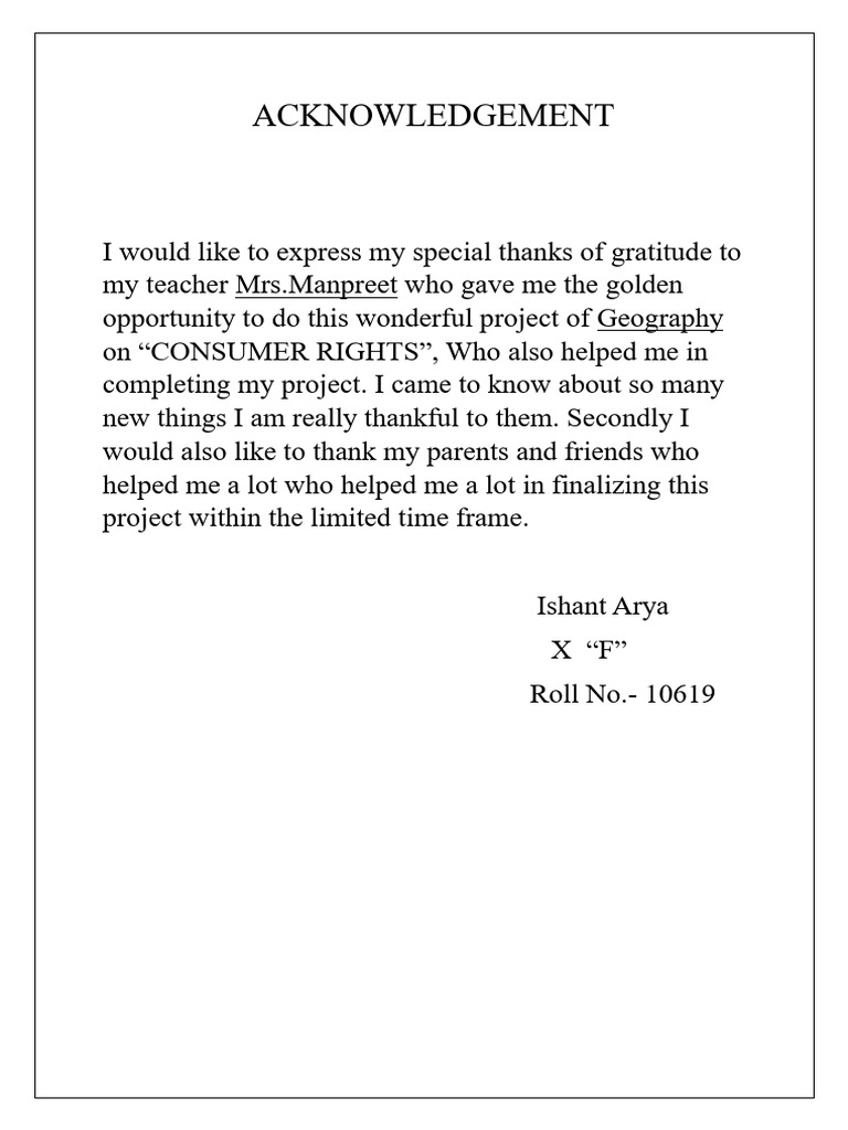 Acknowledgment for Geography Project | PDF