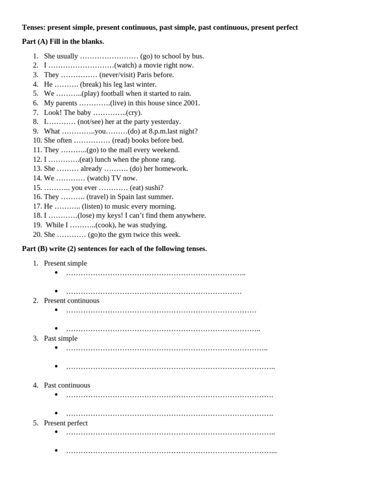 Mastering English Tenses: Exercises & Examples | PDF