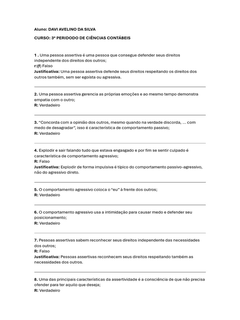 Comportamento Assertivo e Seus Aspectos | PDF | Conceitos psicológicos ...