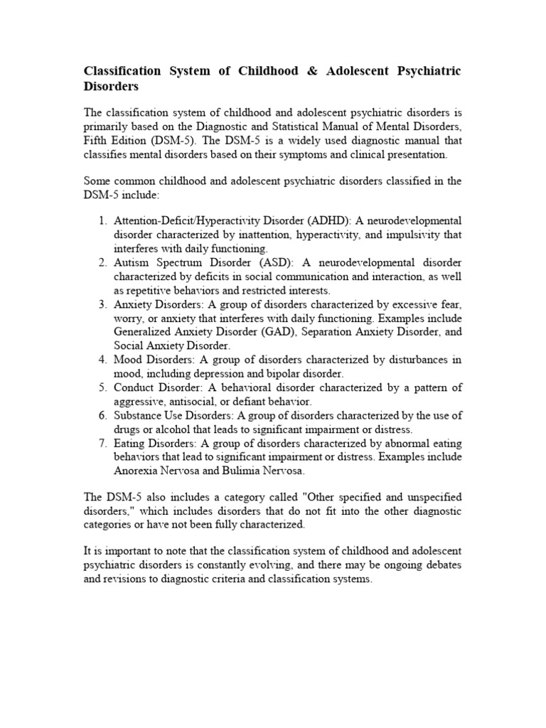 Classification System of Childhood & Adolescent Psychiatric Disorders ...