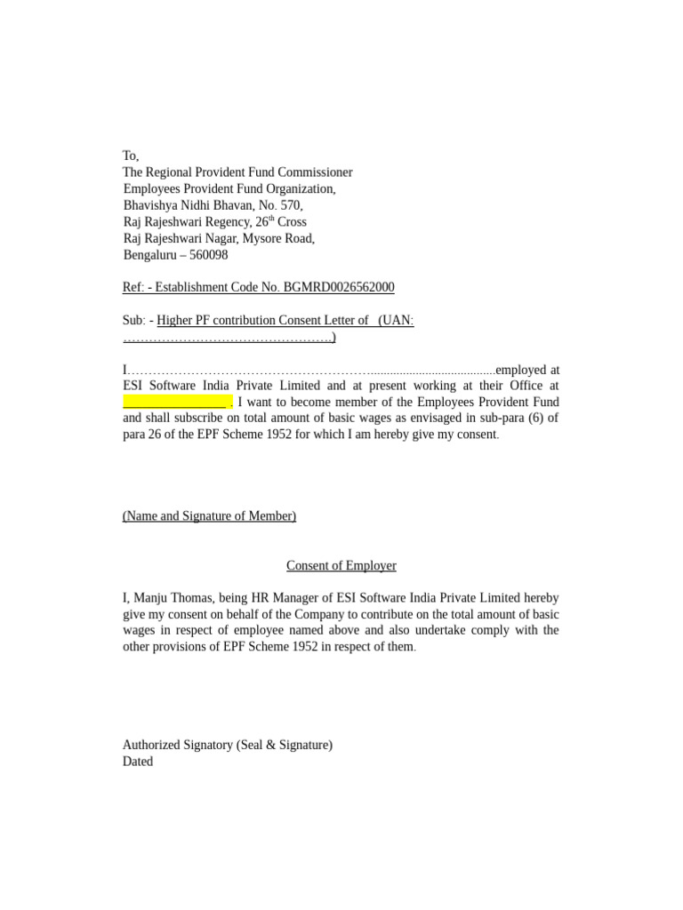 PF Consent Letter | PDF