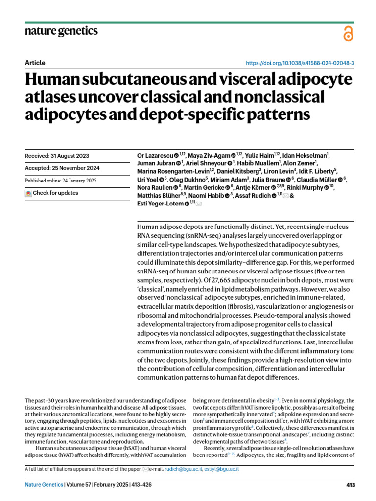 Nature Gen 2025 | PDF | Adipose Tissue | Biotechnology