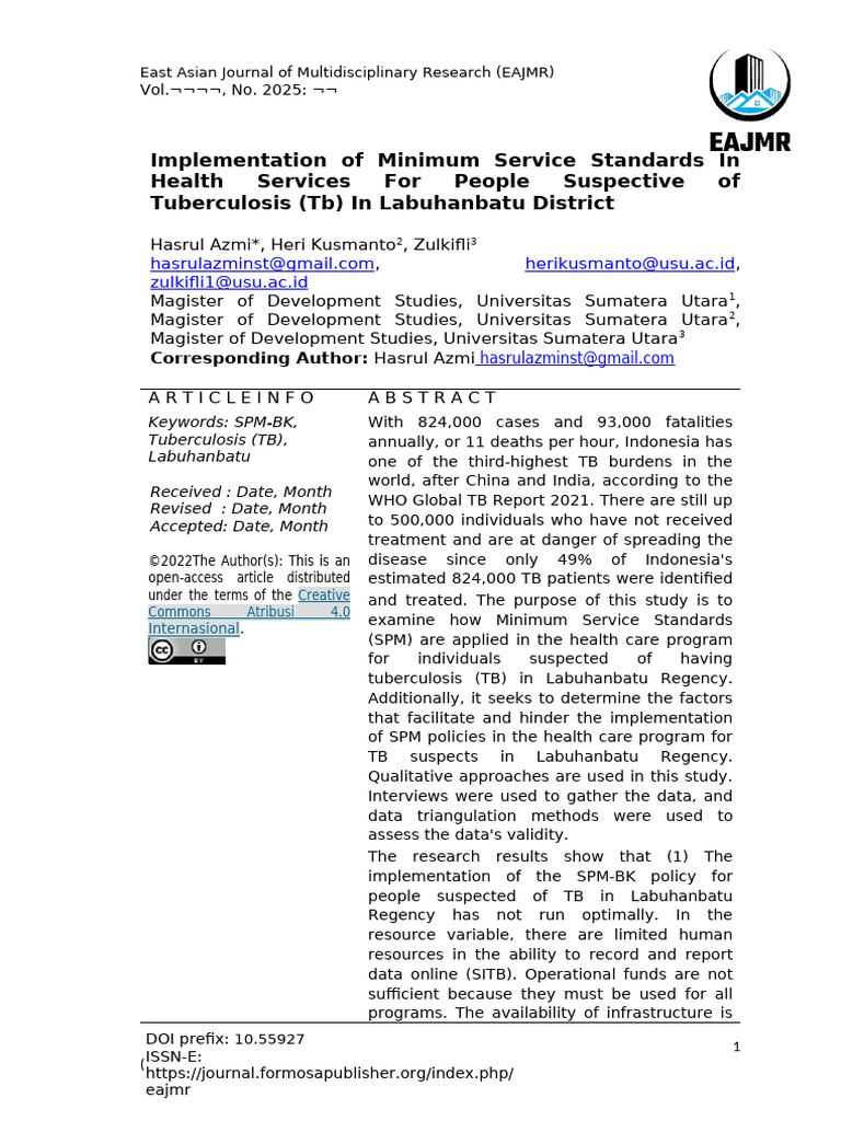 Journal Eajmr Hasrul | PDF | Tuberculosis | Non Communicable Disease