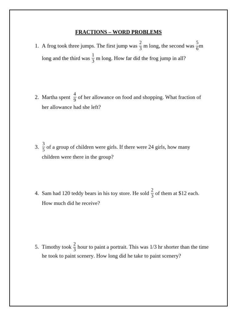 Fractions - Word Problems | PDF
