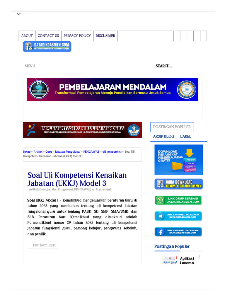 Soal Uji Kompetensi Kenaikan Jabatan (UKKJ) Model 3 | PDF