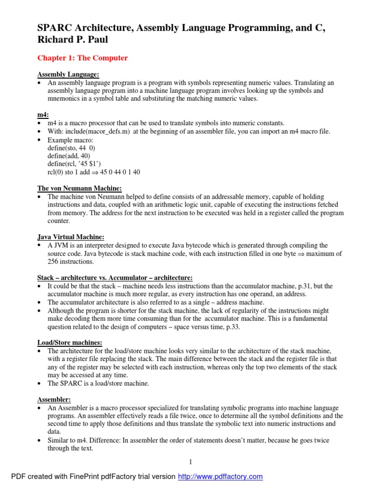 Sparc Architecture Notes Pdf Assembly Language Instruction Set 