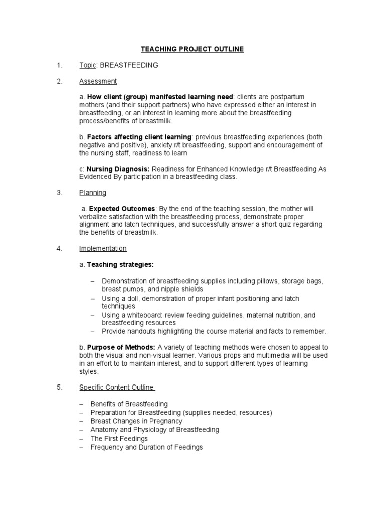 Breastfeeding Teaching Project Outline | PDF | Breastfeeding | Breast Milk