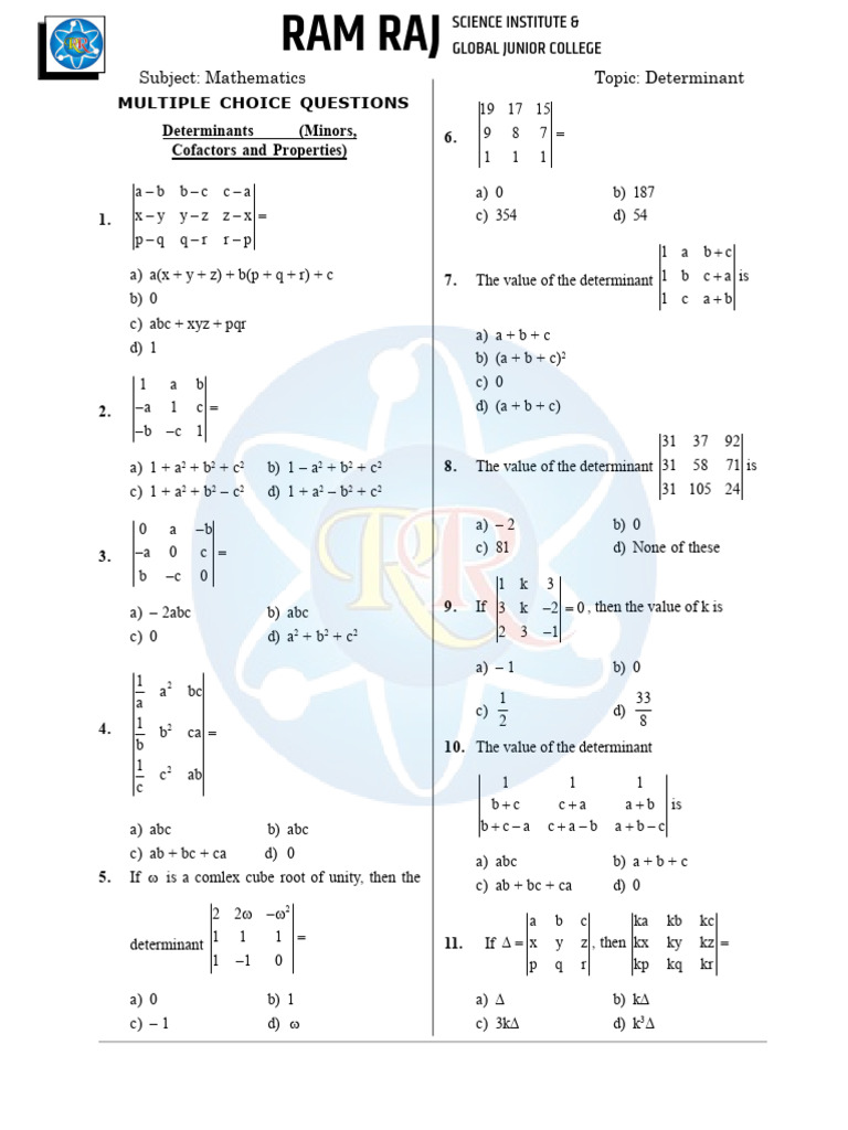 11maths Determinant - Matrices DPP 1 6 | PDF | Matrix (Mathematics) | Functional Analysis
