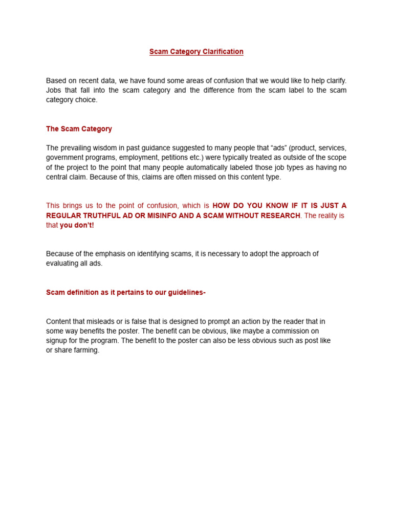 Clarifying Scam Categories and Ads | PDF
