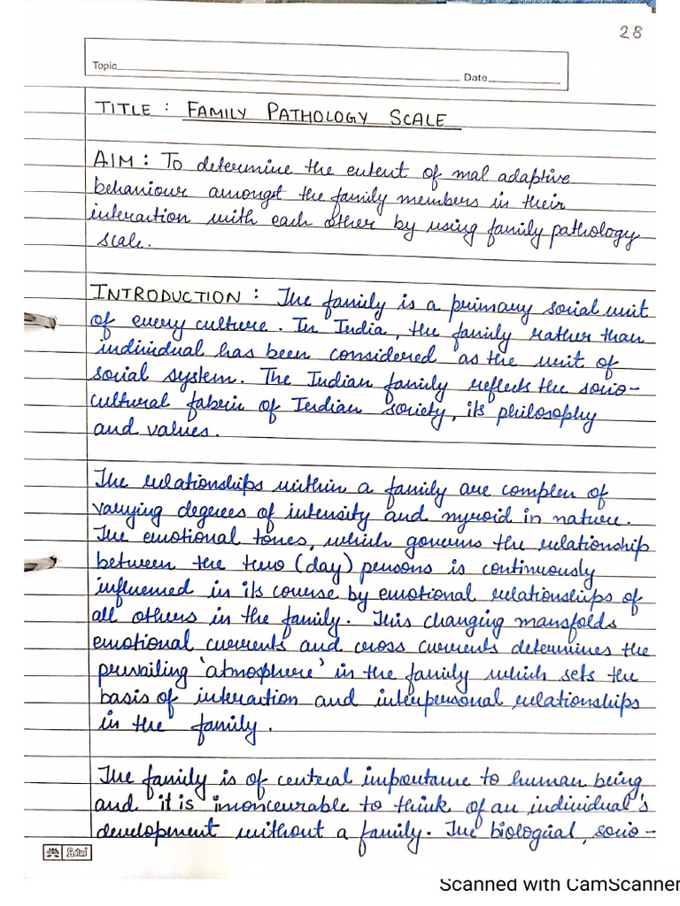 Family Pathology Scale Practical | PDF