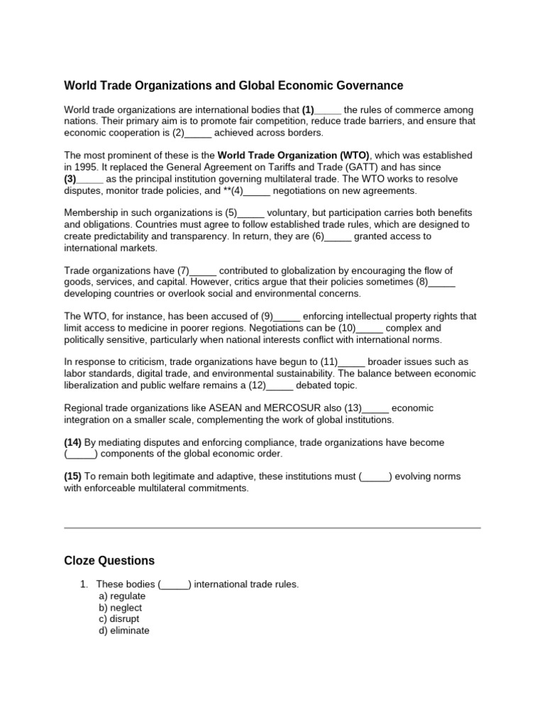 World Trade Organizations and Global Economic Governance | PDF | World ...