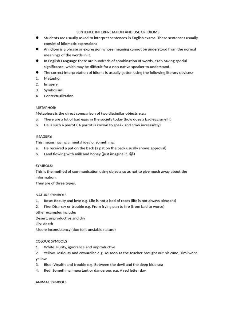 Sentence Interpretation and Idioms | PDF | Metaphor | Idiom