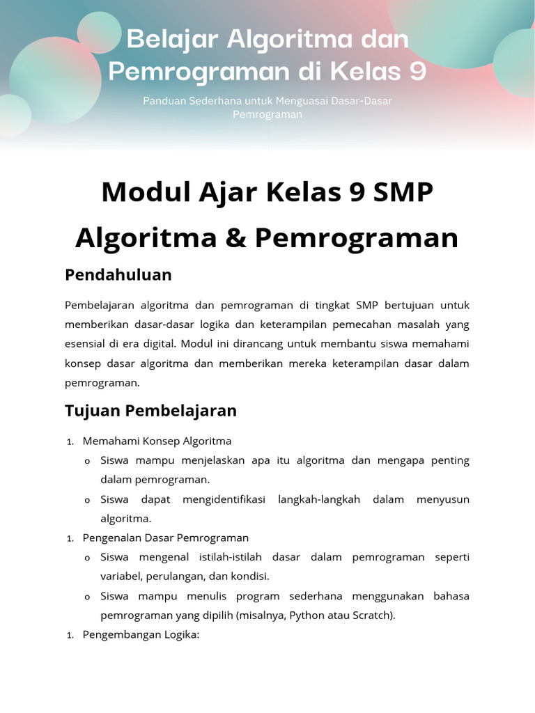 Modul Ajar Kelas 9 SMP Algoritma & Pemrograman | PDF