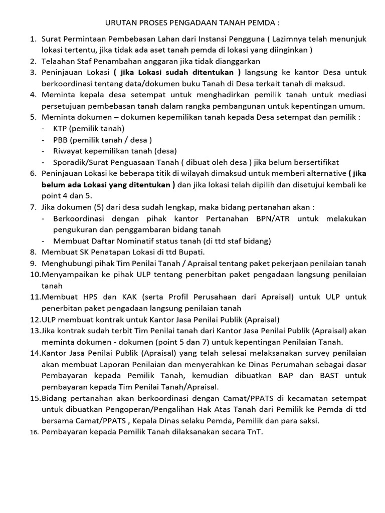 Urutan Proses Pengadaan Tanah Pemda | PDF