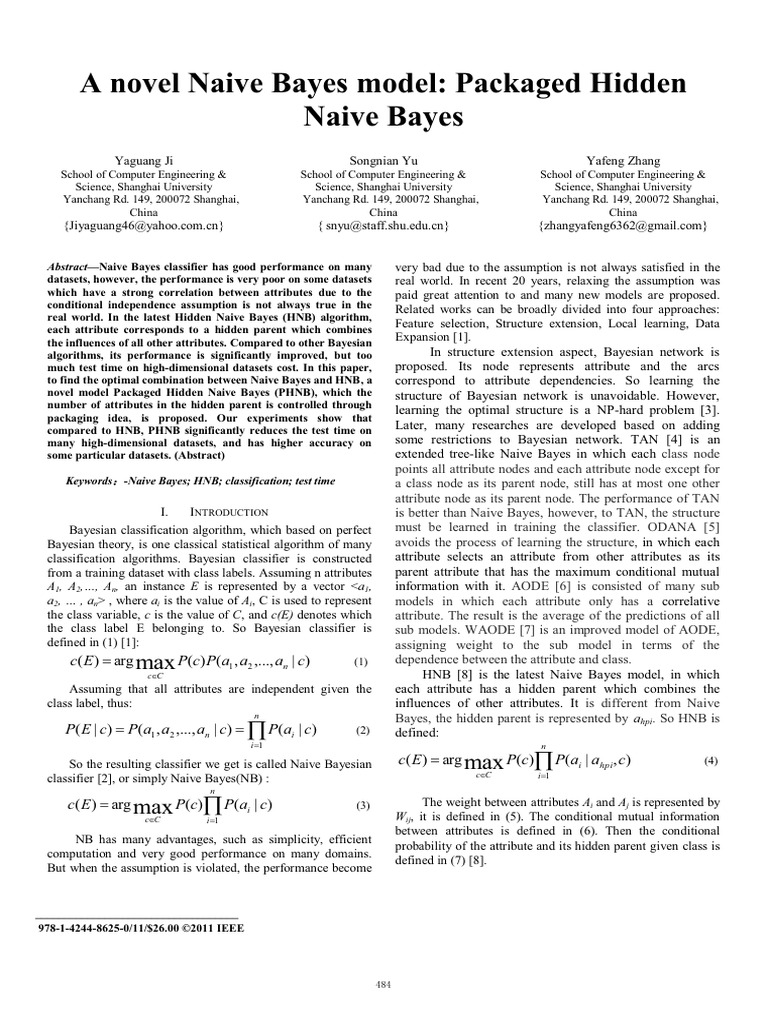 A Novel Naive Bayes Model Packaged Hidden Naive Bayes | PDF ...
