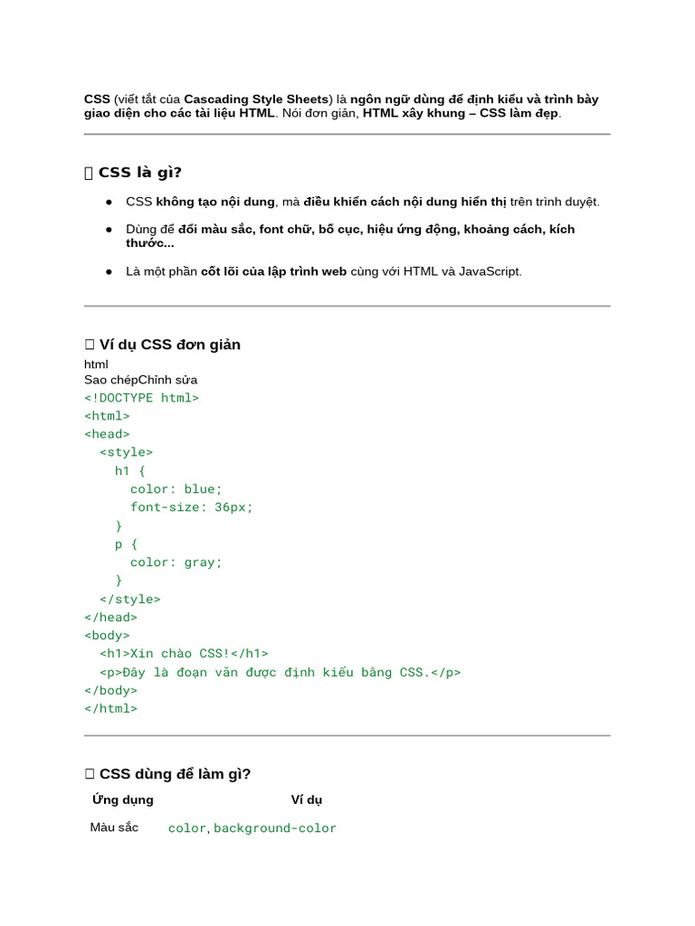 CSS là gì?: 🔧 Ví dụ CSS đơn giản | PDF