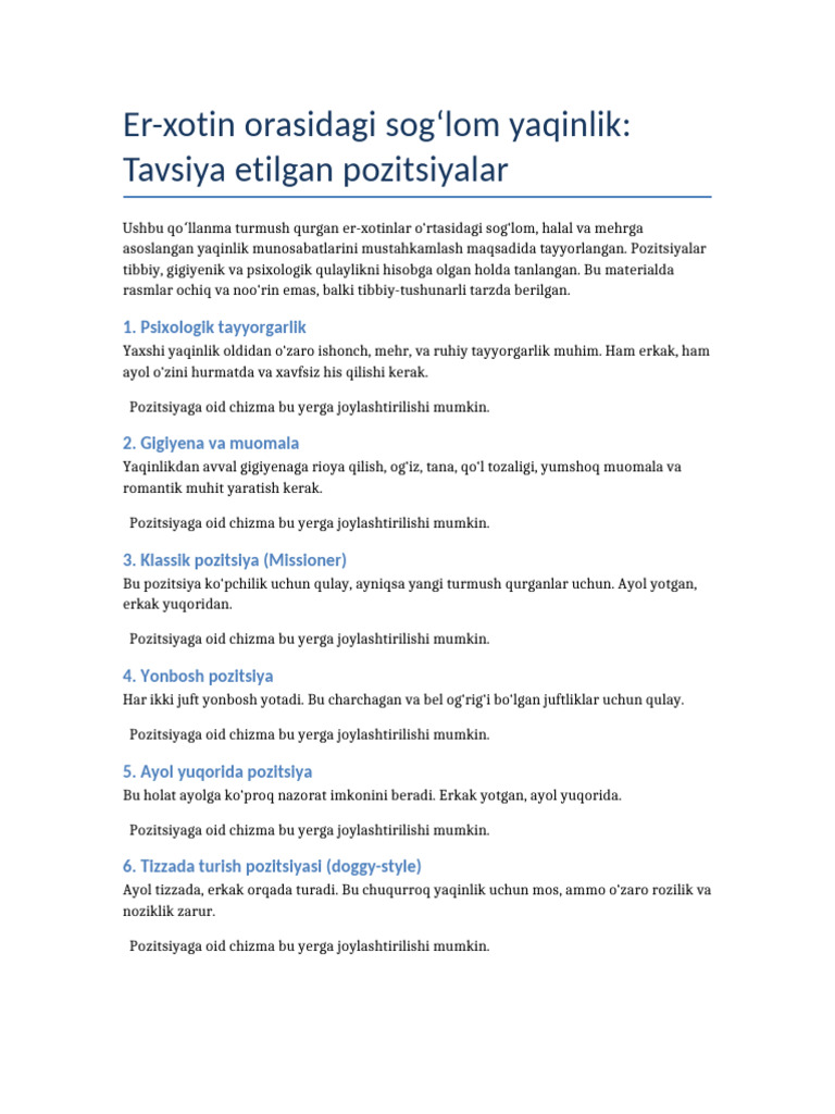 Soglom Yaqinlik Uchun Tavsiyalar | PDF