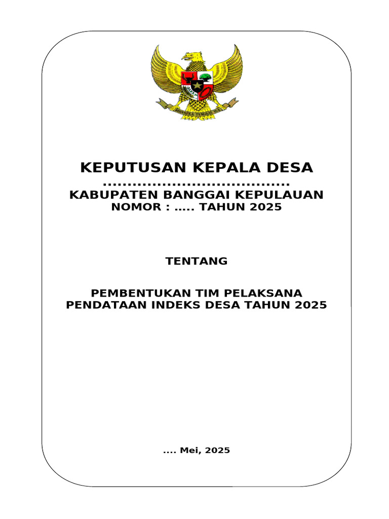 Contoh - SK Kades Tentang Tim Pendataan Indeks Desa Tahun 2025 | PDF