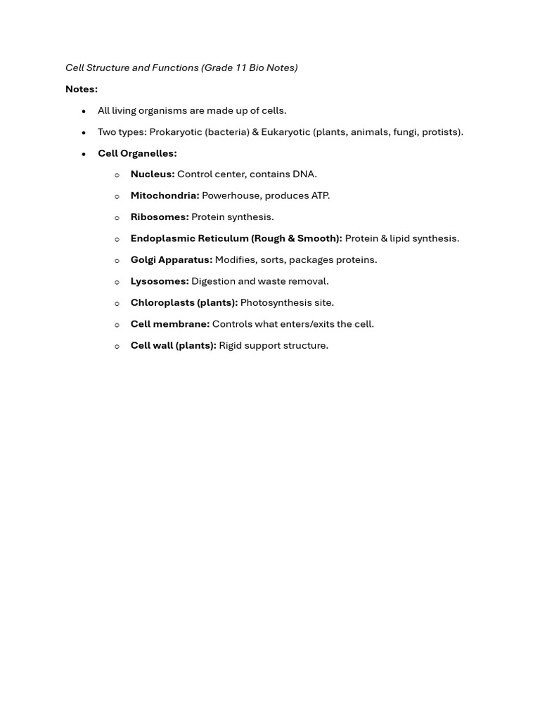 Cell Structure & Functions Overview | PDF