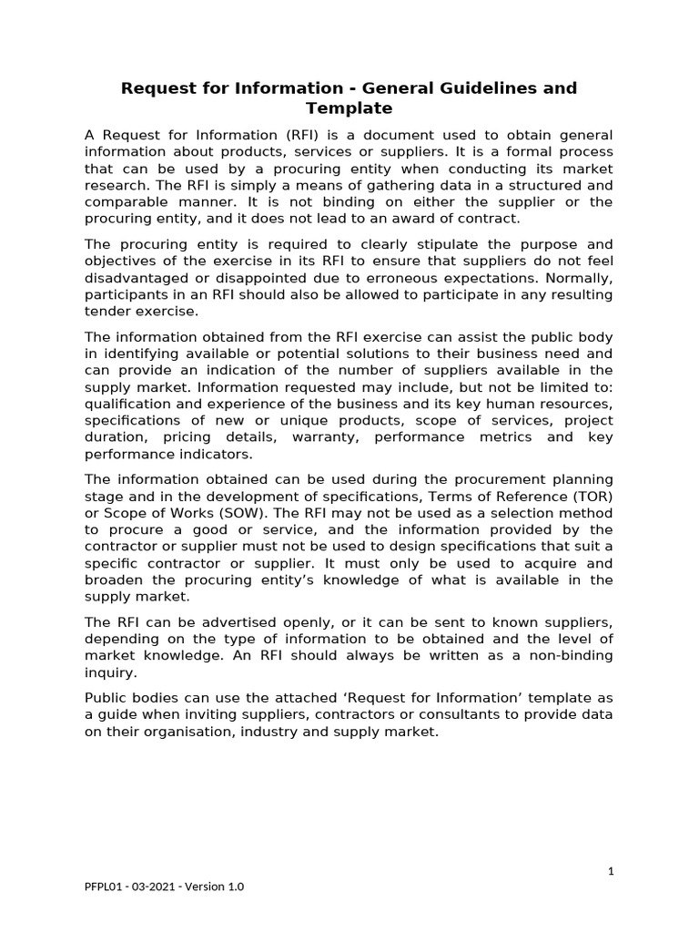 RFI Guidelines and Template for Procurement | PDF | Request For ...