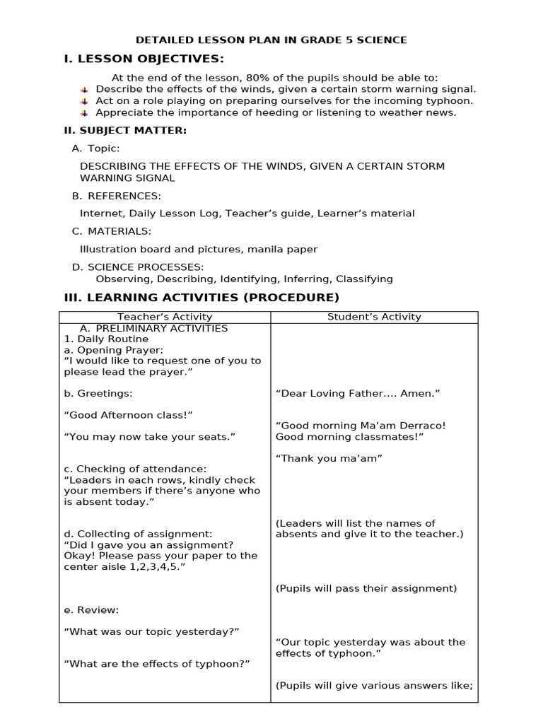 Detailed Lesson Plan in Grade 5 Science | PDF | Typhoon | Tropics