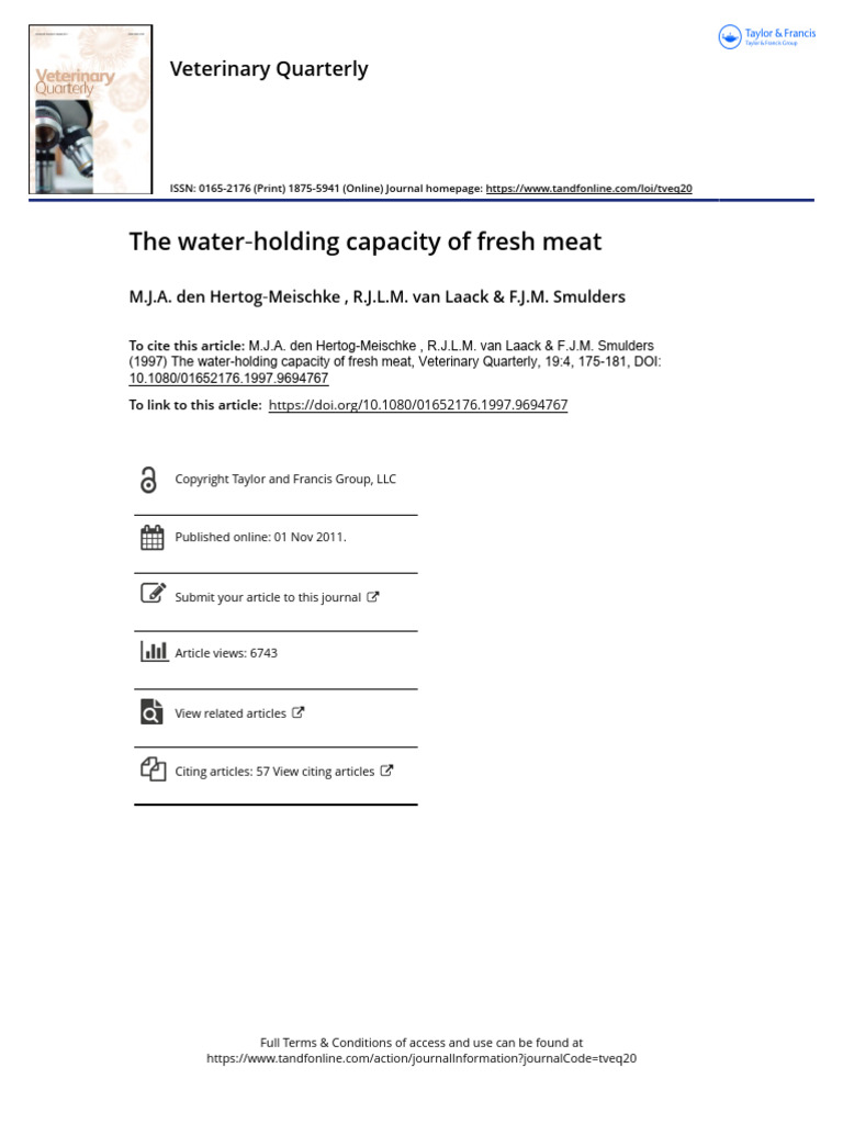 The Water Holding Capacity of Fresh Meat and Factors | PDF | Skeletal ...