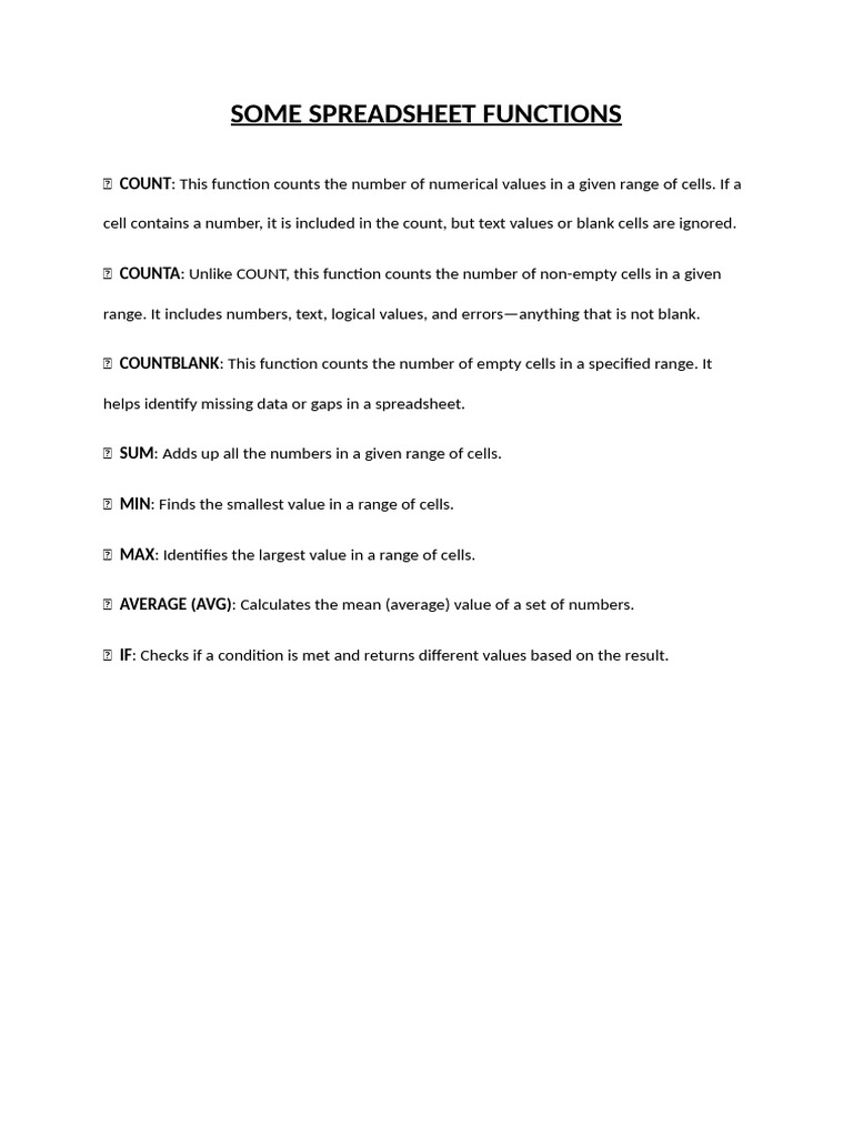 Essential Spreadsheet Functions Explained | PDF