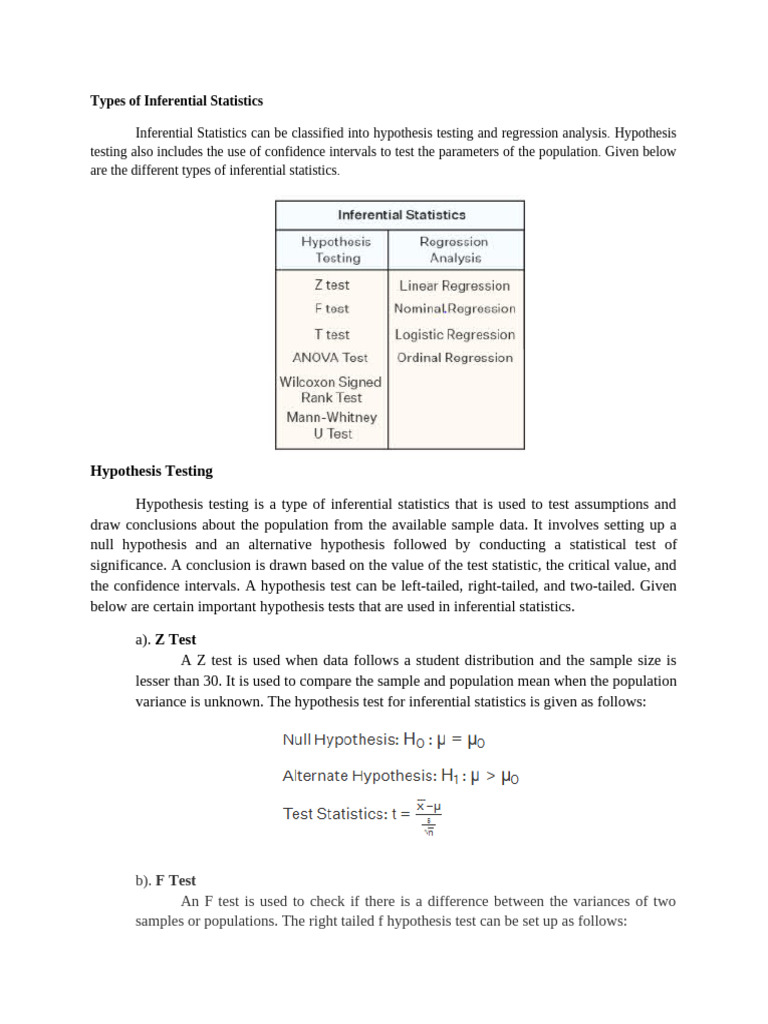 Types of Inferential Statistics | PDF | Statistics | Regression Analysis