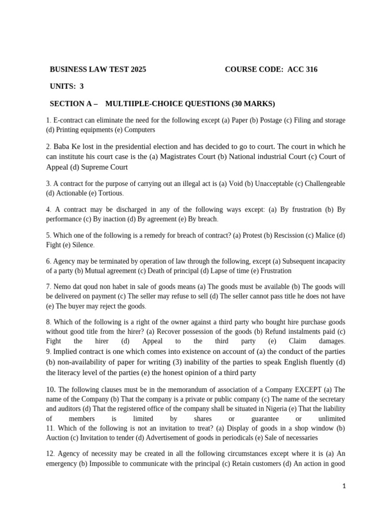 Business Law Final Test 2025 Course Code | PDF | Payments | Legal Liability