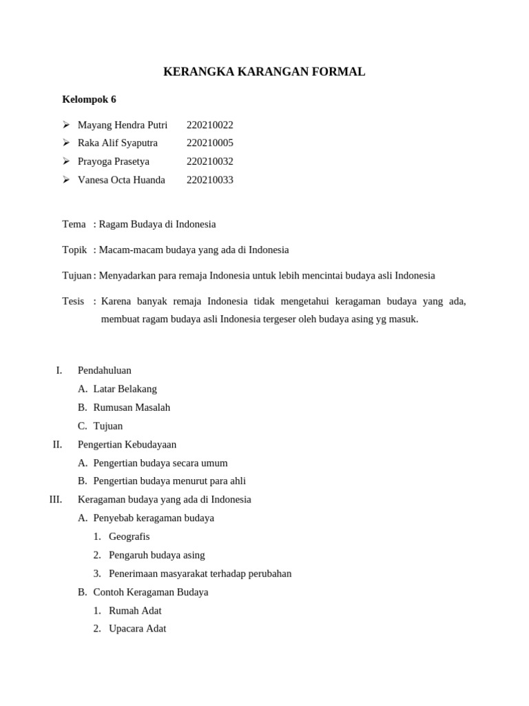 B.indonesai Kel.6 Kerangka Karangan | PDF