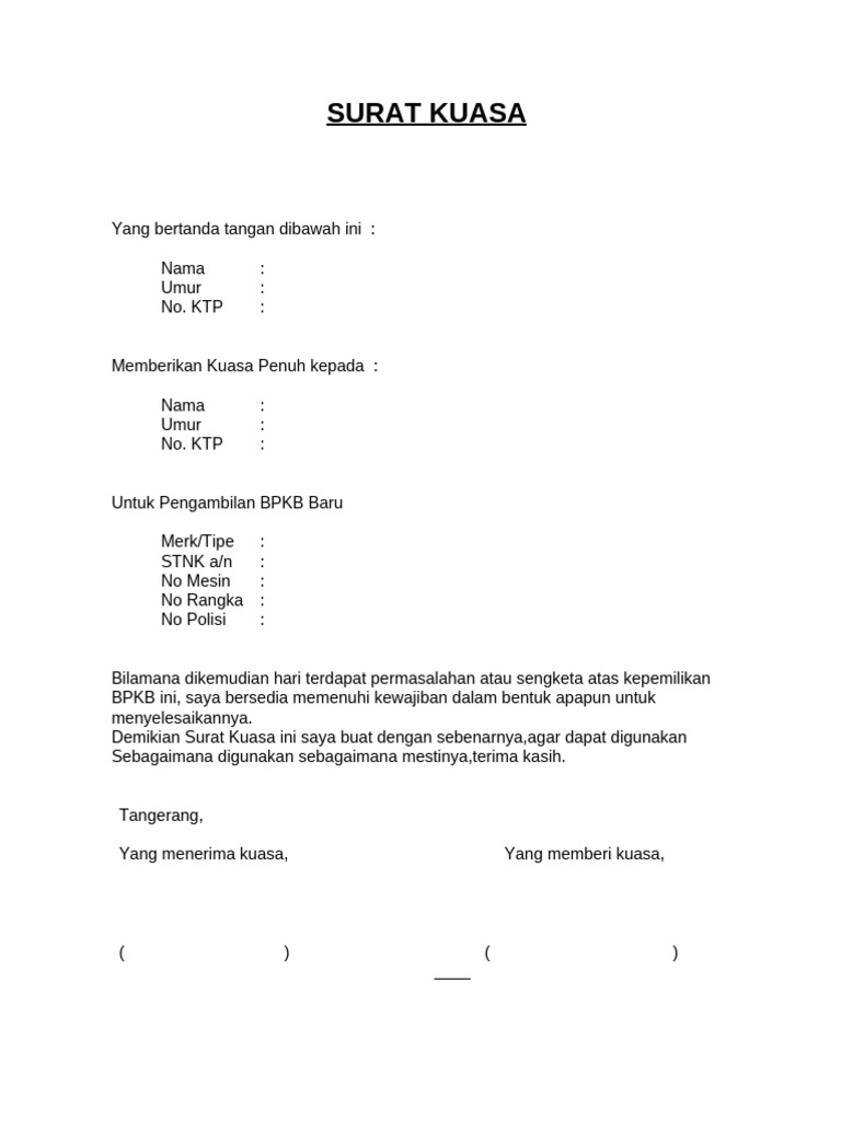 Surat Kuasa dan Keterangan Ahli Waris | PDF