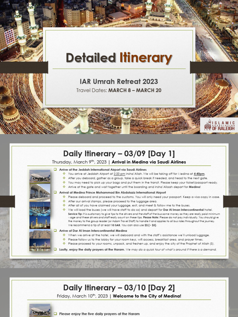 Umrah Daily Itinerary Detailed Umrah Only Package | PDF | Medina