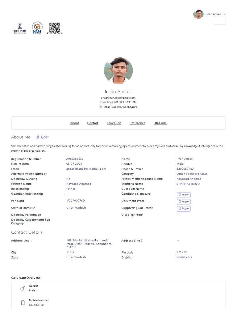 Candidate Profile - Apprenticeship Training Portal-1 | PDF | Apprenticeship | Qr Code