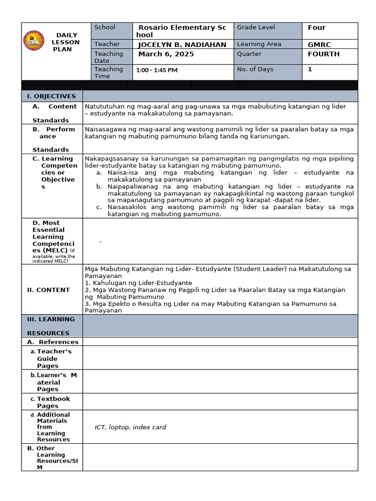 GMRC 4 Cot Matatag Curr | PDF