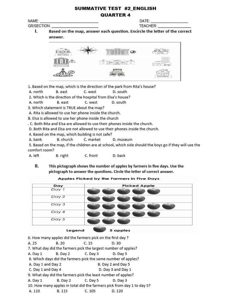 Grade 1 Math Summative Test Q4 | PDF | Chess Theory | Chess