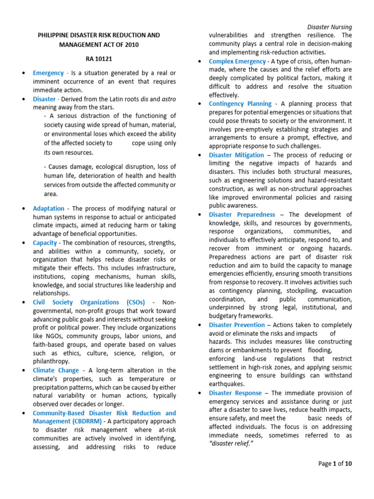 Philippine Disaster Risk Reduction and Management Act of 2010 Ra 10121 ...