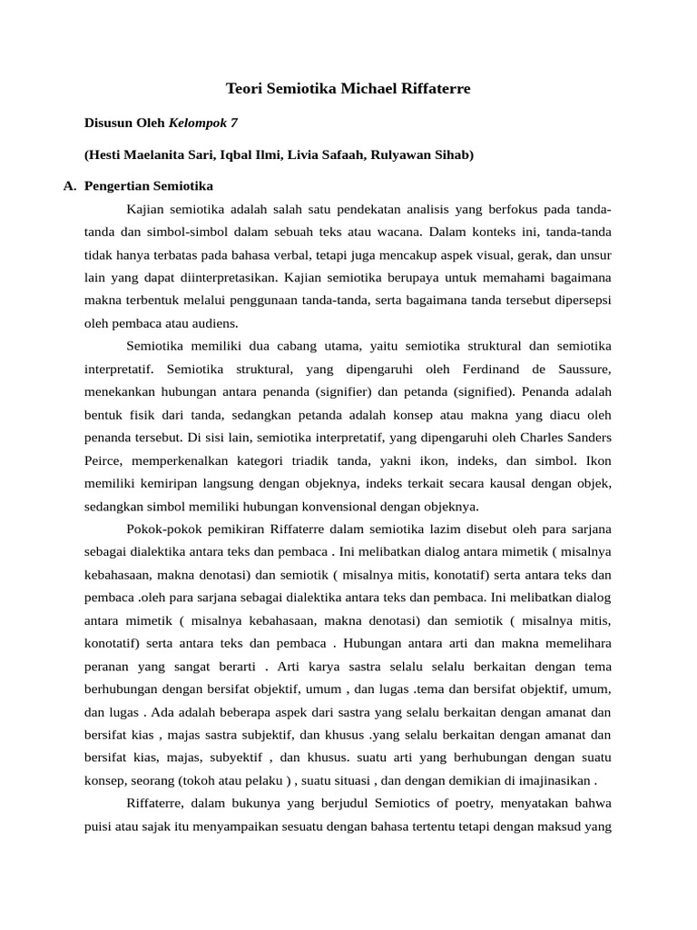 Teori Semiotika Michael Riffaterre | PDF