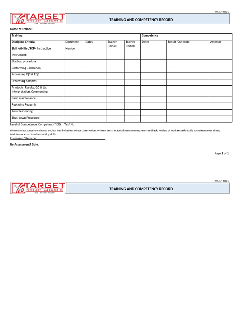 Competency Record Form LAB | PDF