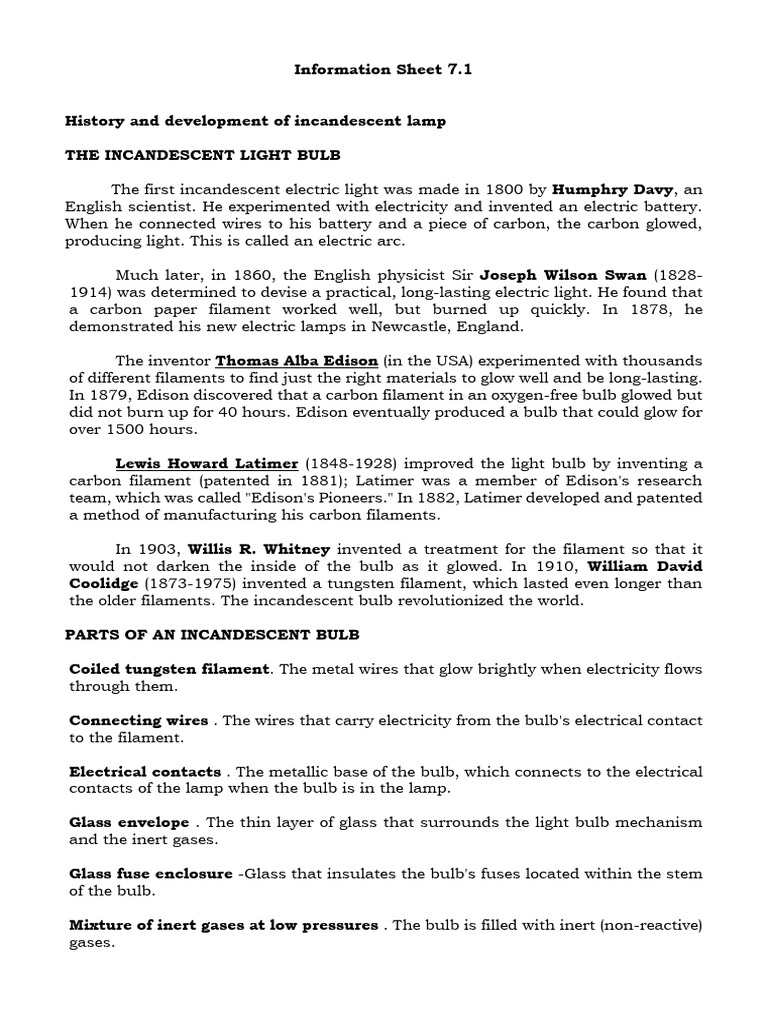 Information Sheet 7 Incandescent Bulb | PDF | Incandescent Light Bulb ...