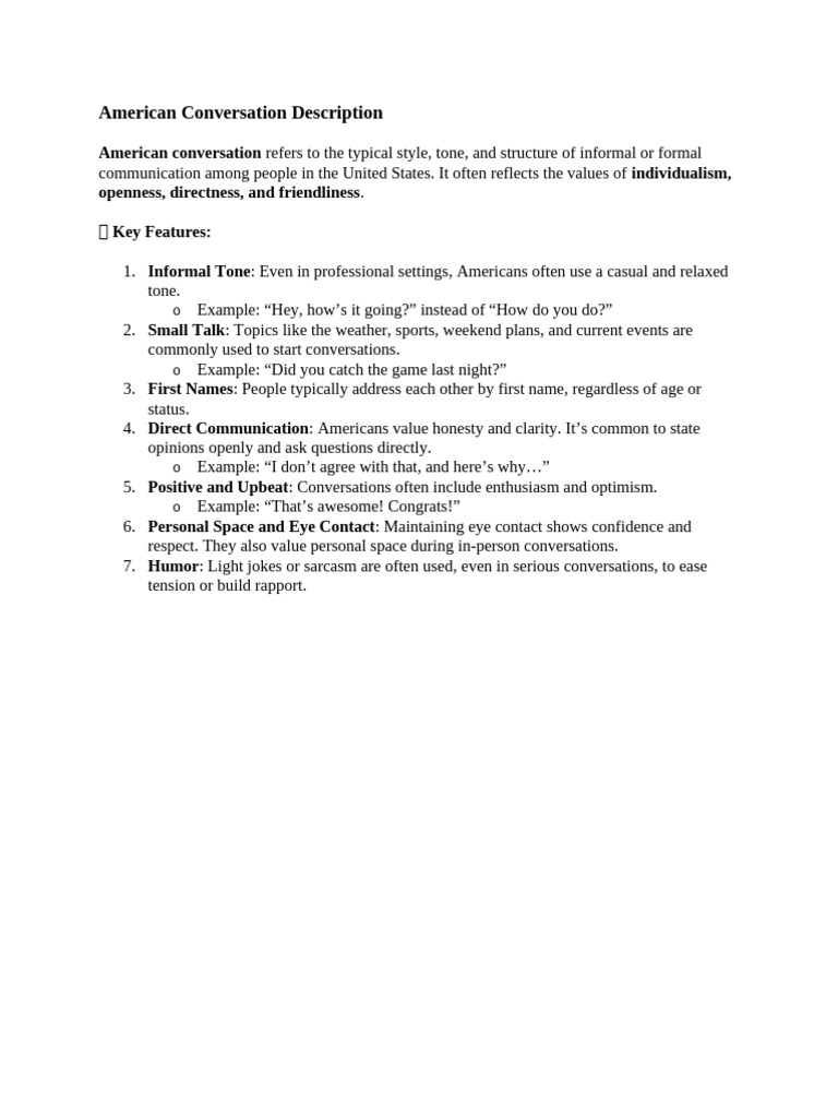 American Conversation Styles Explained | PDF