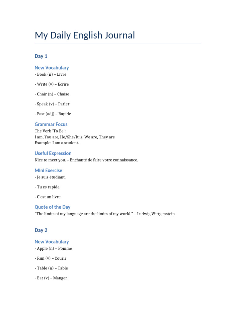 My Daily English Journal | PDF