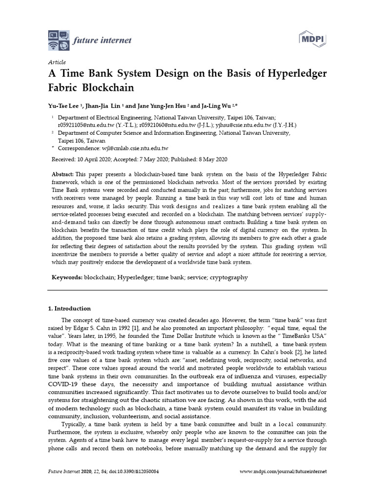 A Time Bank System Design On The Basis of Hyperled | PDF | Public Key ...
