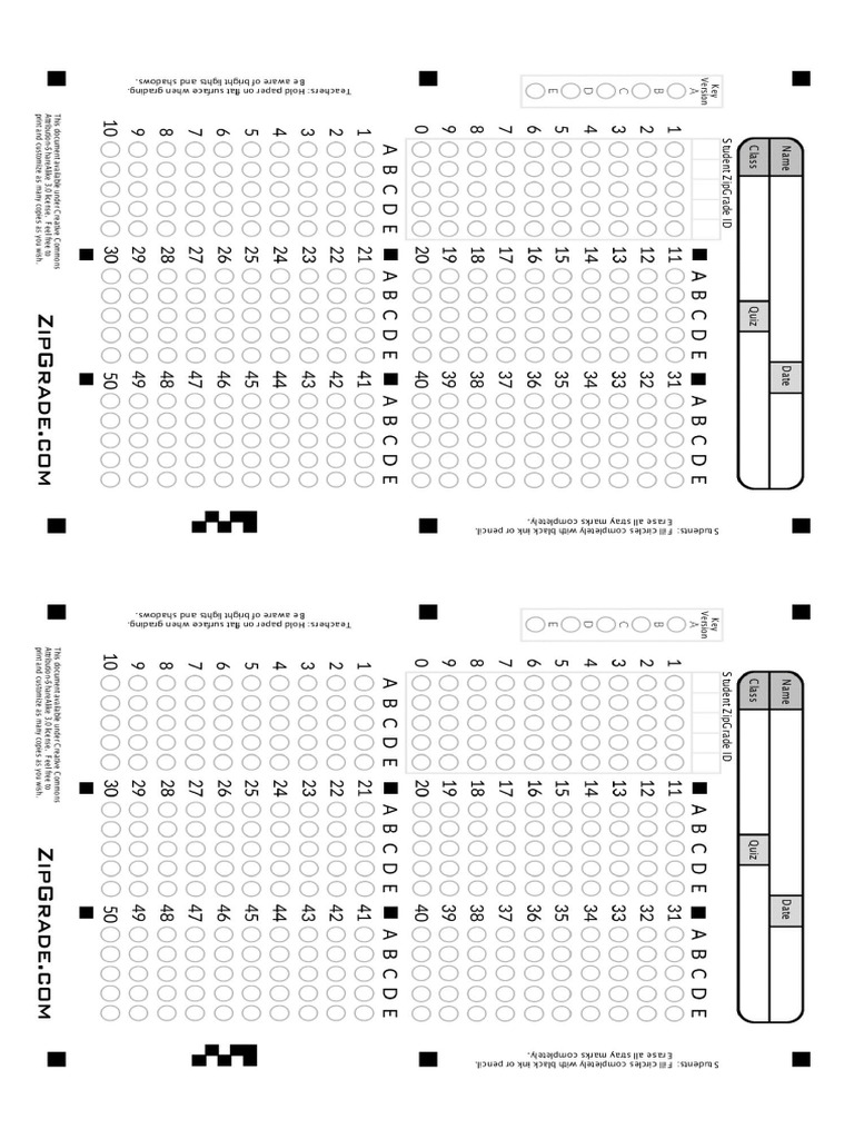 Zipgrade Answer Sheet A4 1 | PDF