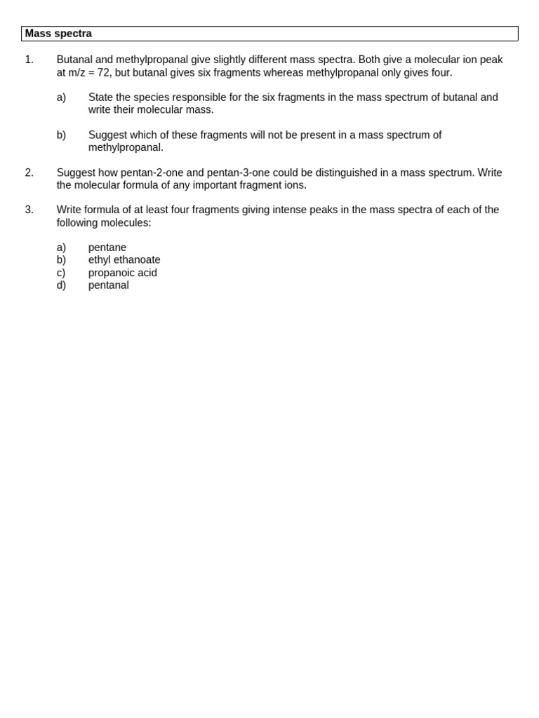 Mass Spectra Questions | PDF