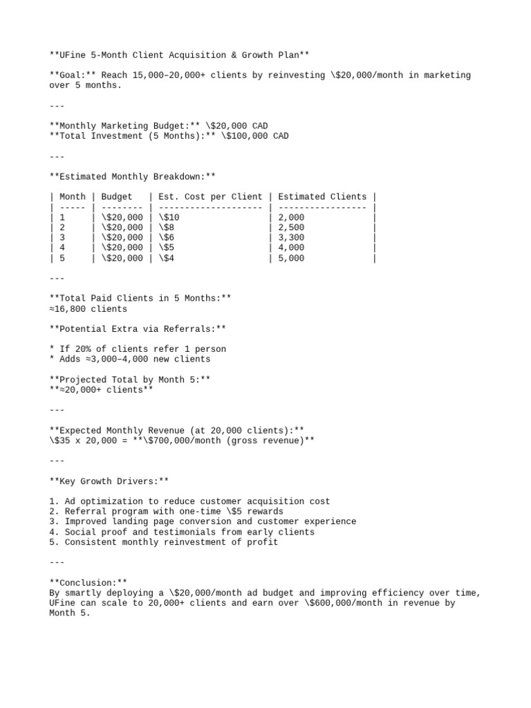 UFine 5-Month Client Growth Strategy | PDF