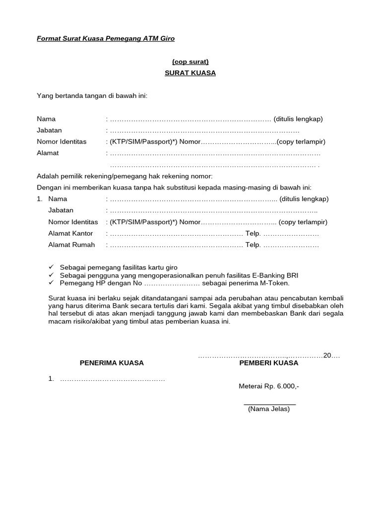 Surat Kuasa Atm Giro | PDF